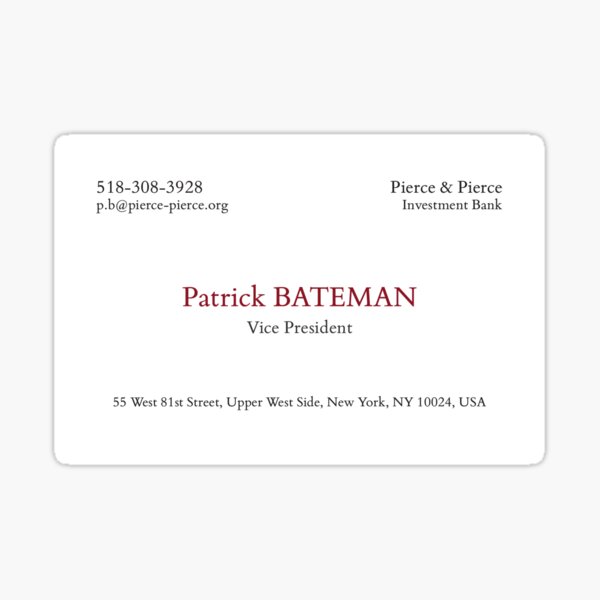 "patrick bateman card" Sticker for Sale by justagirlblog | Redbubble