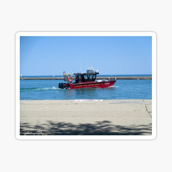"Chicago Fire Dept, Lake Michigan, Chicago, fire dept boat" Sticker for ...