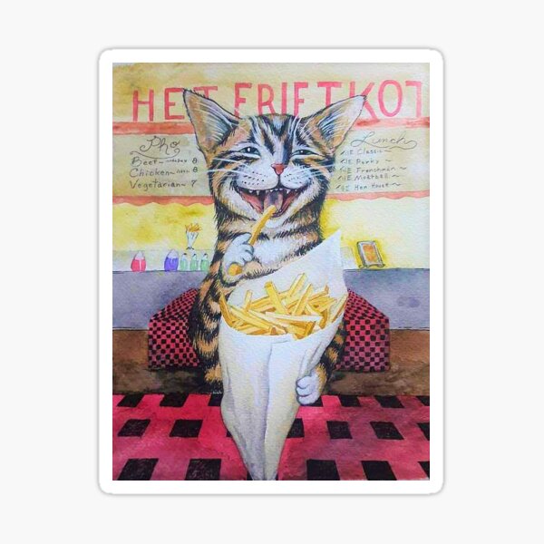 "Fry Cat" Sticker by OldBarnArt | Redbubble