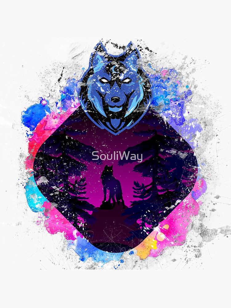 "colorful wolf alpha leader" Sticker by SouliWay | Redbubble