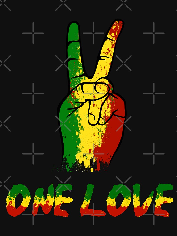 "One Love Rasta Reggae Peace Sign Rastafarian Jamaica Art" T-shirt for ...