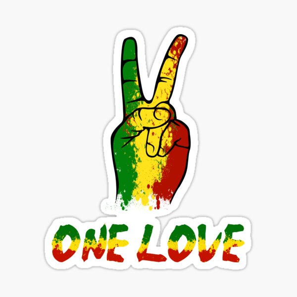 "One Love Rasta Reggae Peace Sign Rastafarian Jamaica Art" Sticker by ...