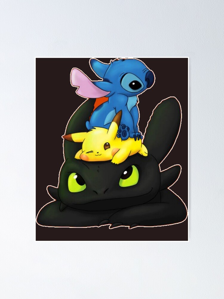 "Chibi Stitch Pi-ka & Toothless Classic T-Shirt" Poster by WADESUMNER ...