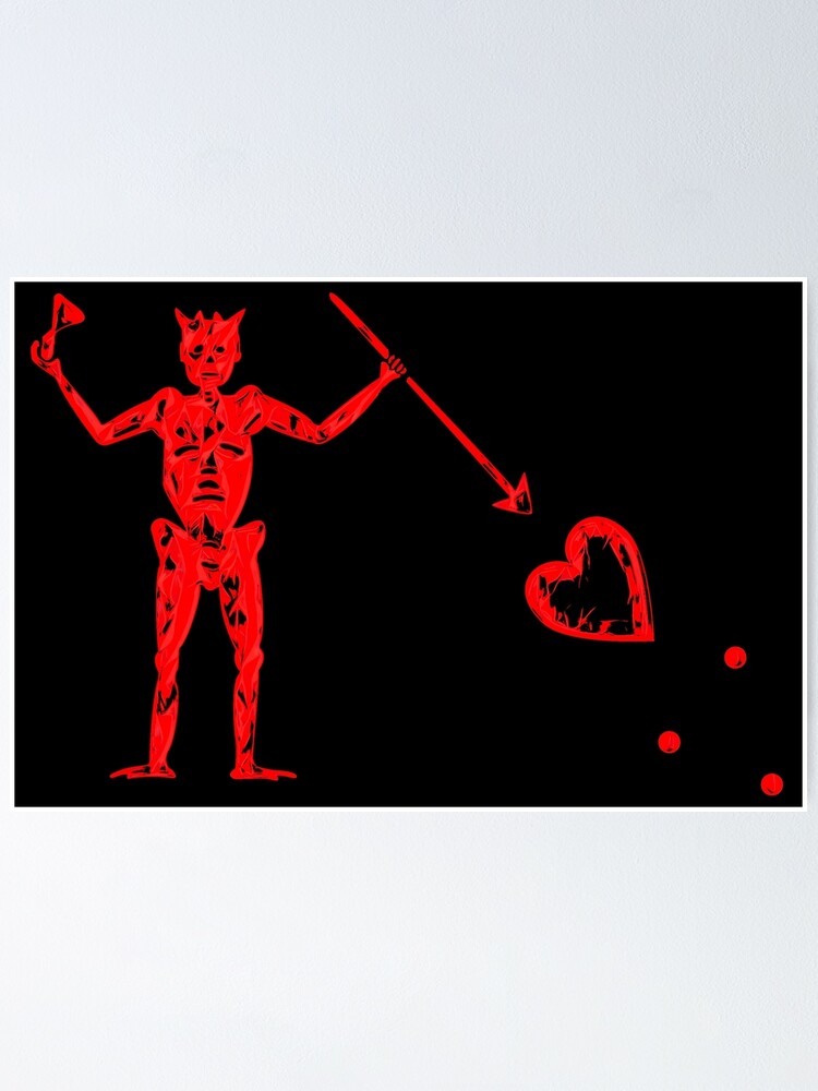"Blackbeard's Pirate Flag Red and Black Skeleton and Heart " Poster for ...