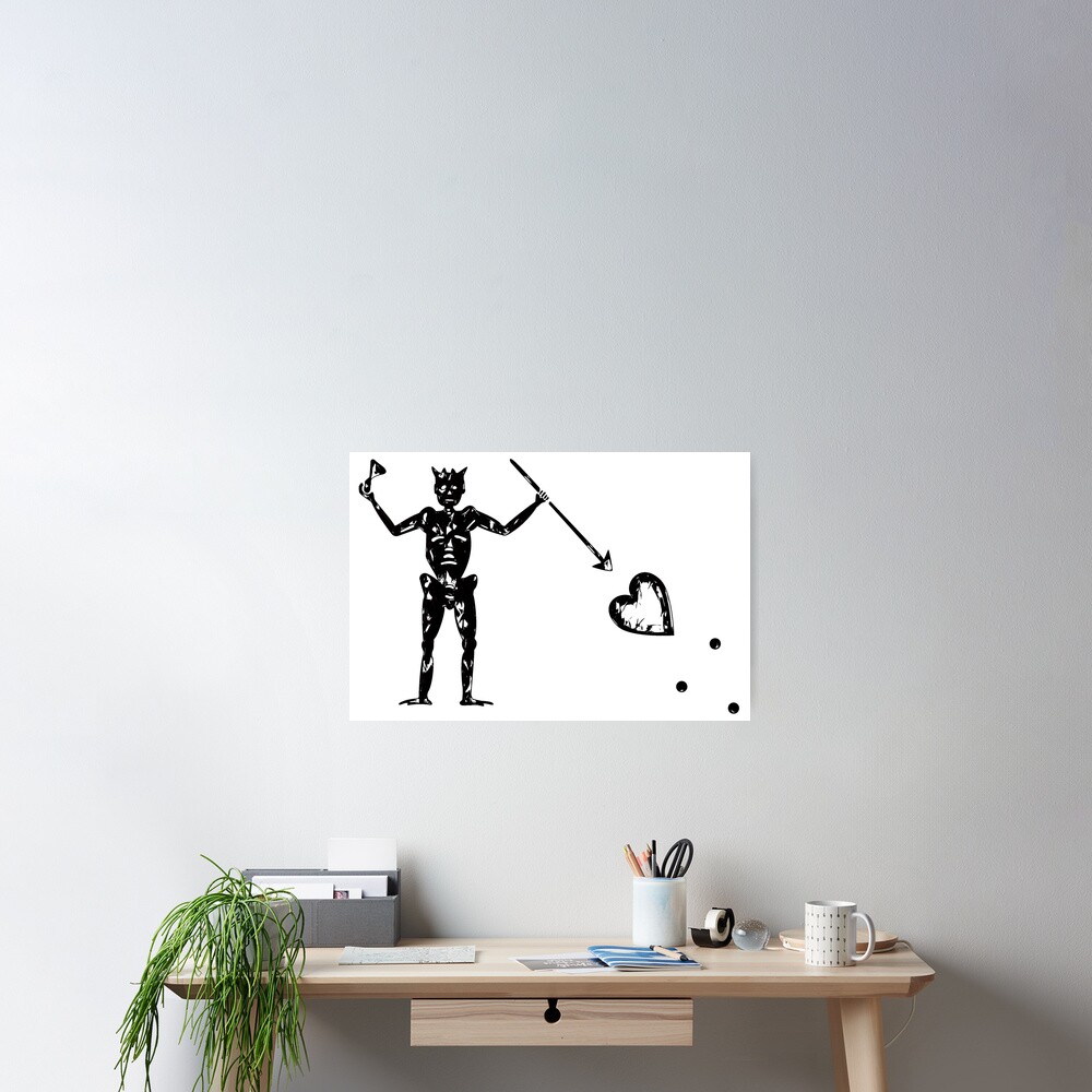 "Blackbeard's Pirate Flag Black and White Skeleton and Heart " Poster ...