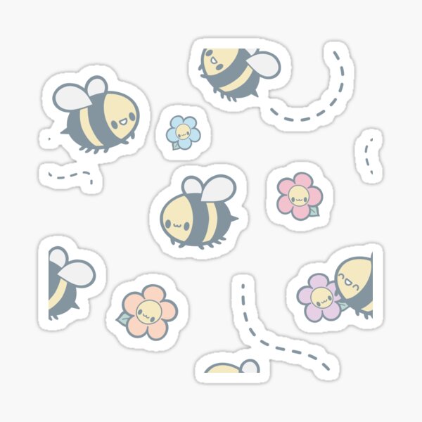 "Pastel Pink Kawaii Bees and Flowers Artwork | Cute Spring Aesthetic ...