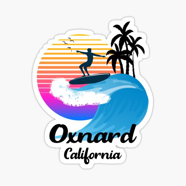 "Oxnard California Seaside Retro Sunset" Sticker by mountainadora ...