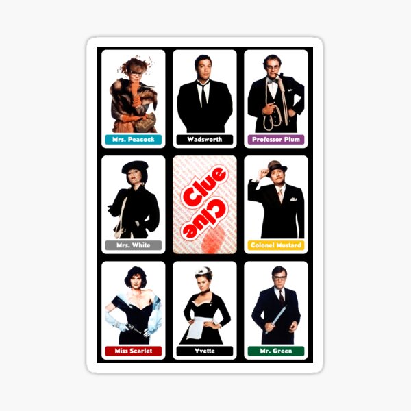 "Clue (1985) - Suspect Cards " Sticker by Kenneass | Redbubble