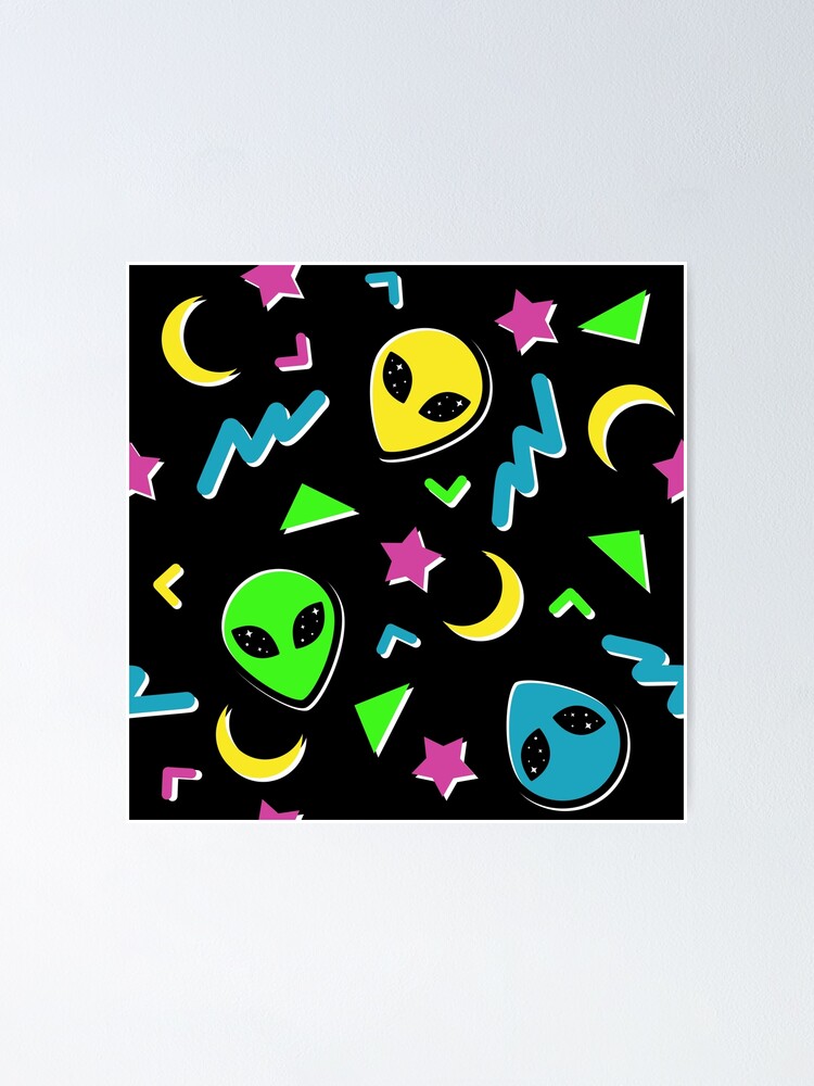"90s Geometric Alien - Black and Neon" Poster for Sale by 90sAlien ...