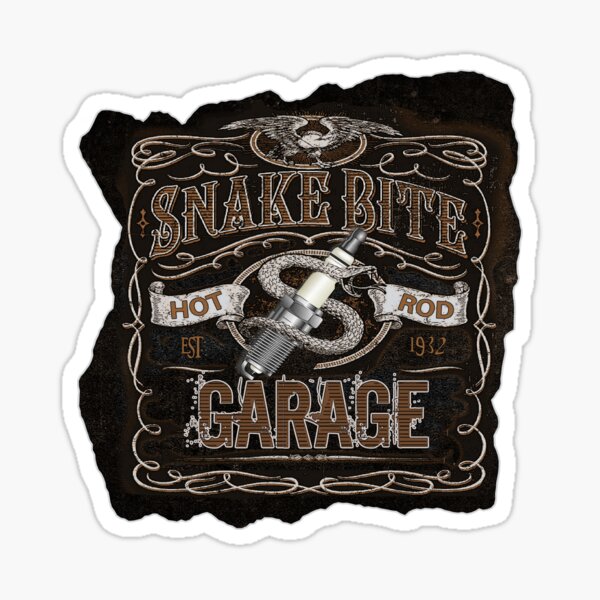 "Snake Bite Hot Rod Garage" Sticker by WilcoxPhotoArt | Redbubble