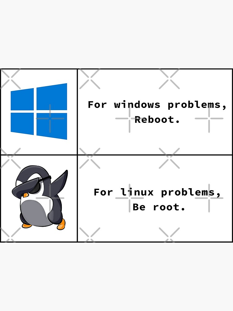 "Windows Reboot Linux Be Root - Funny Programmers Meme" Poster by ...