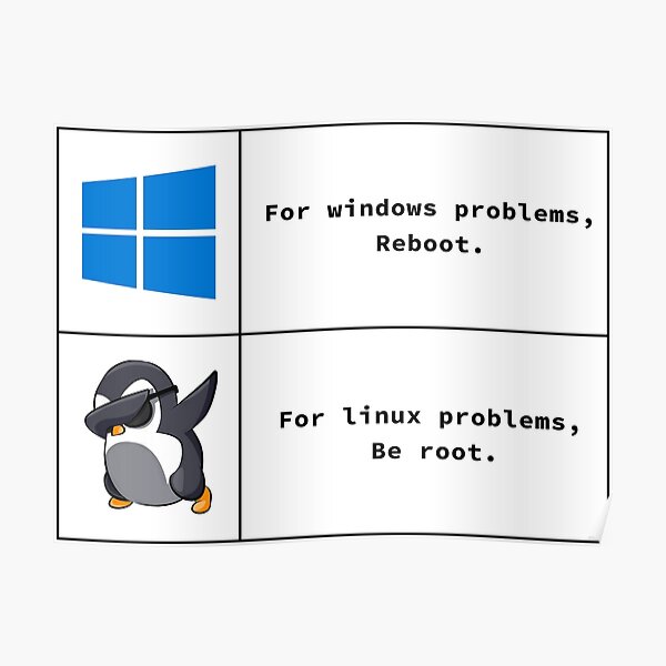 "Windows Reboot Linux Be Root - Funny Programmers Meme" Poster by ...