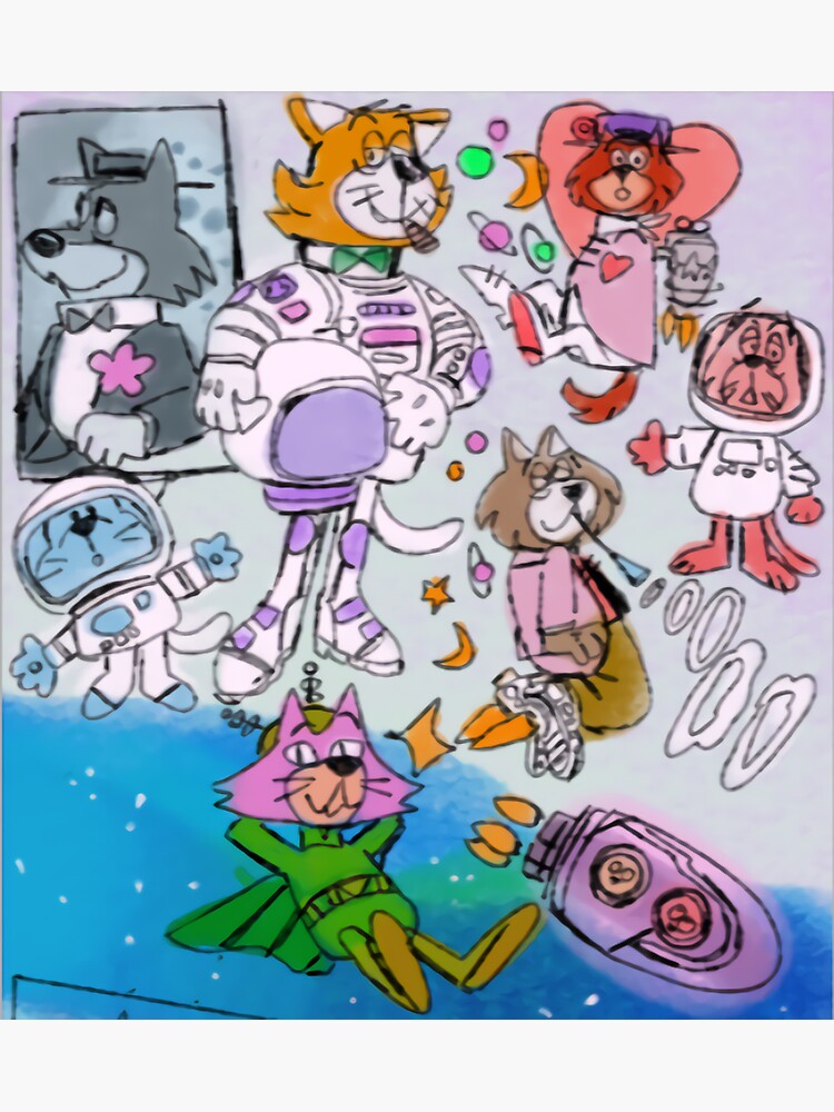 "space age top cat (featuring hokey wolf)" Sticker by odlaws | Redbubble