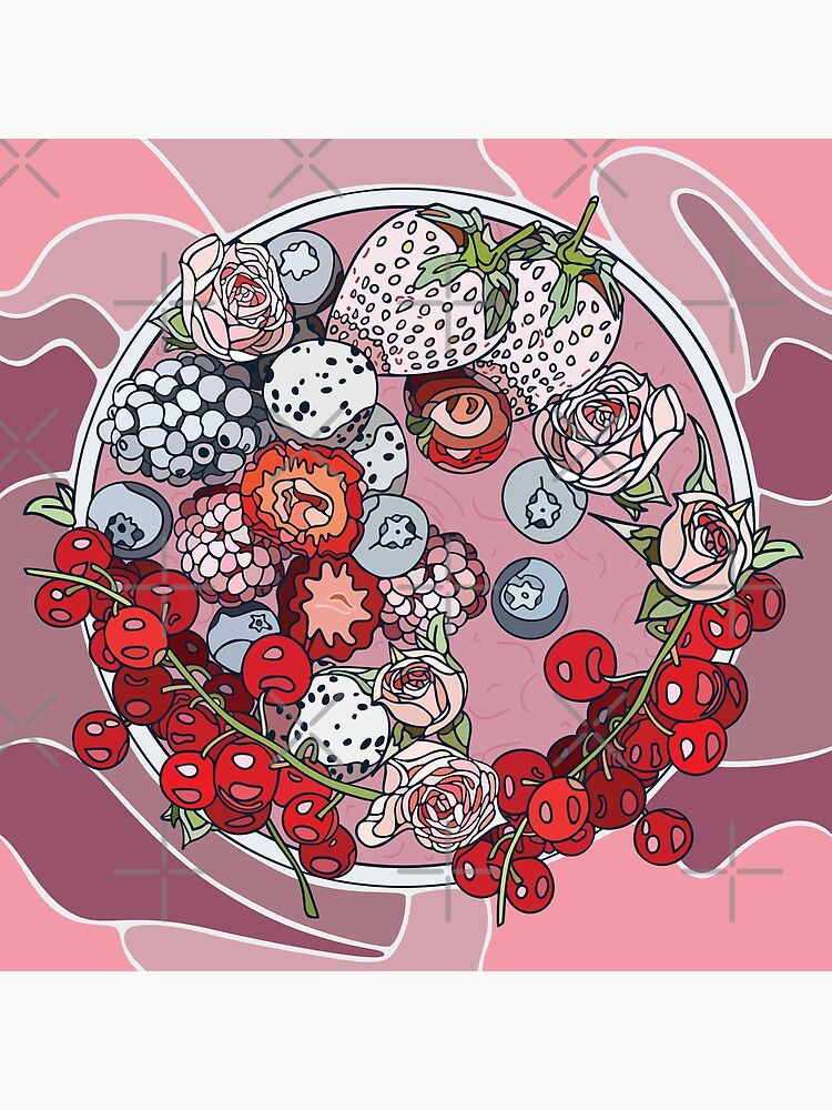 Póster «Tazón de batido plano, tazón de Açai con arándanos, moras ...