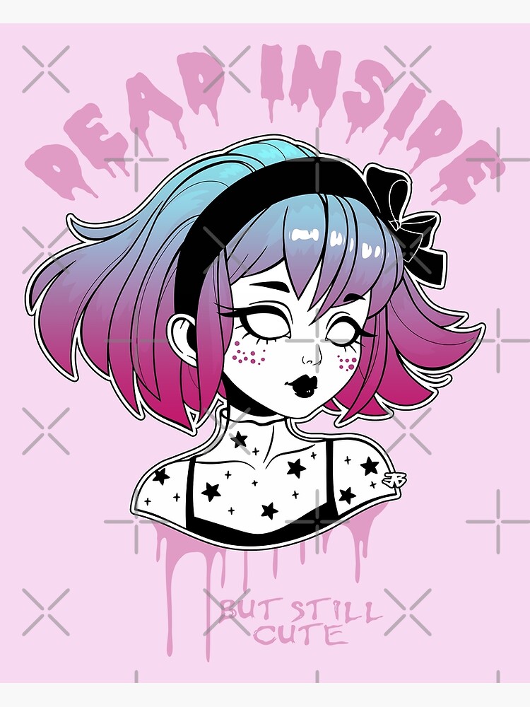 "Dead Inside Pastel Goth - Creepy Cute Girl / pink background" Poster ...