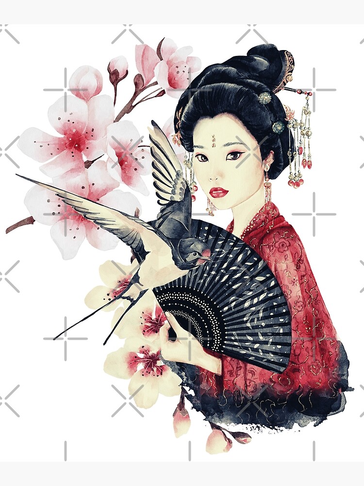 "Vintage Traditional Japanese Lady Geisha Kimono Retro Art" Art Print ...