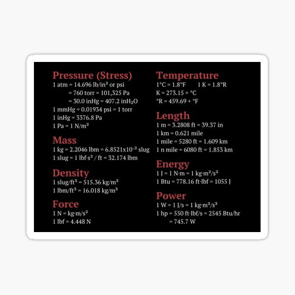 Engineering Unit Conversions Chart Red Sticker By Stemtina Redbubble
