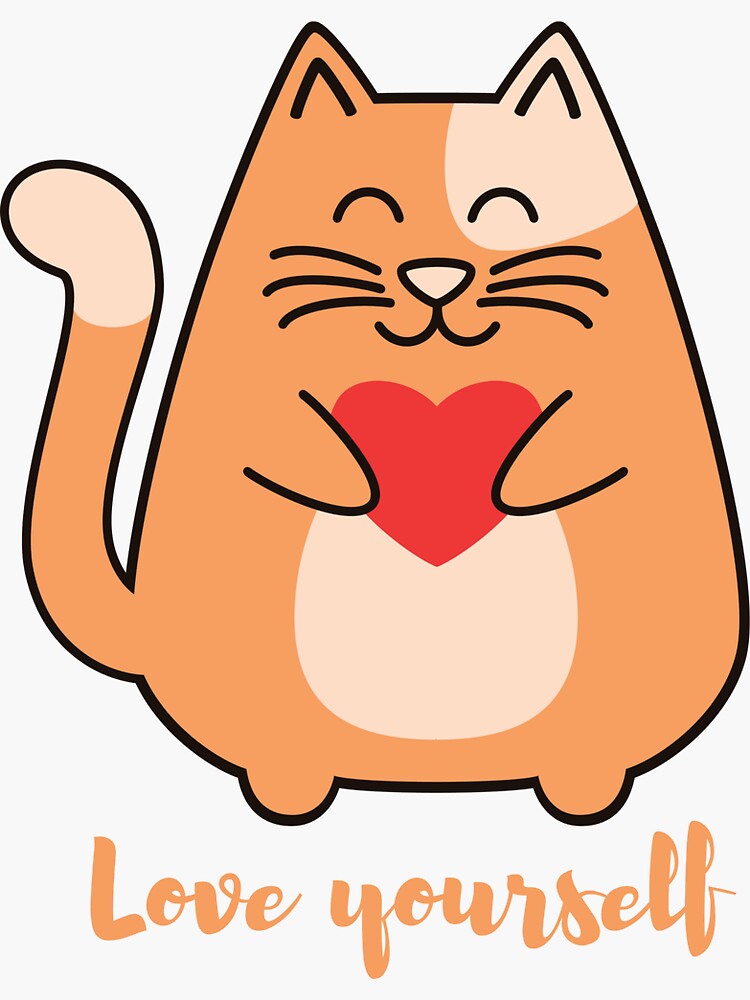 "Love Yourself Cute Cat Pet Animal" Sticker for Sale by Starfox94 ...