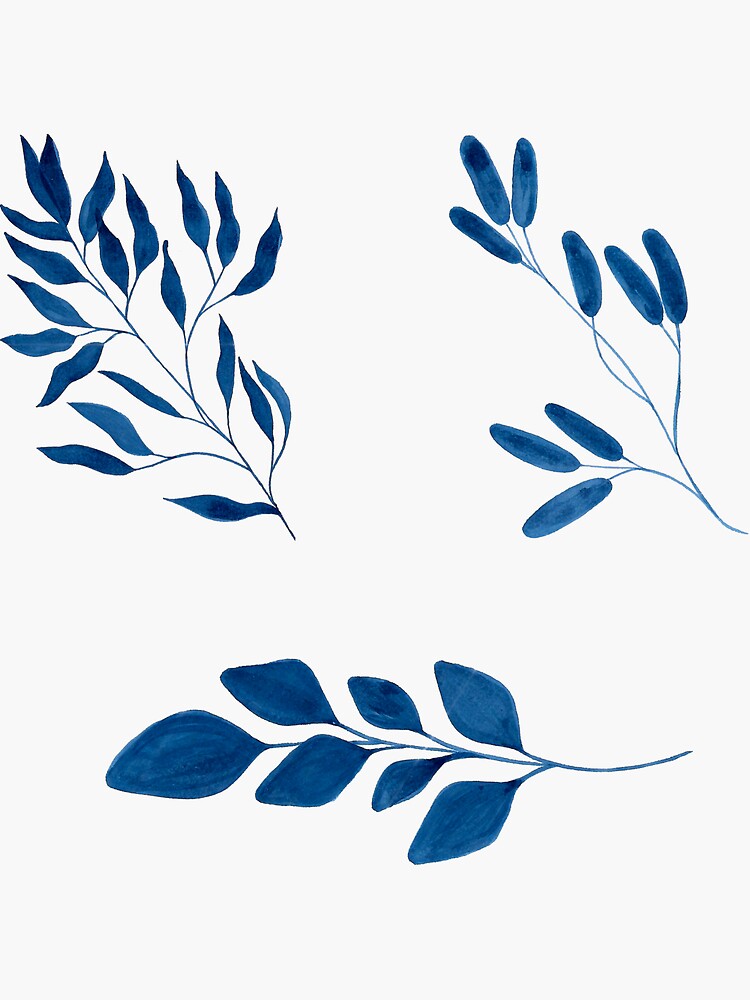 "Watercolor Leaf Blue 5" Sticker by ufy-designcr | Redbubble