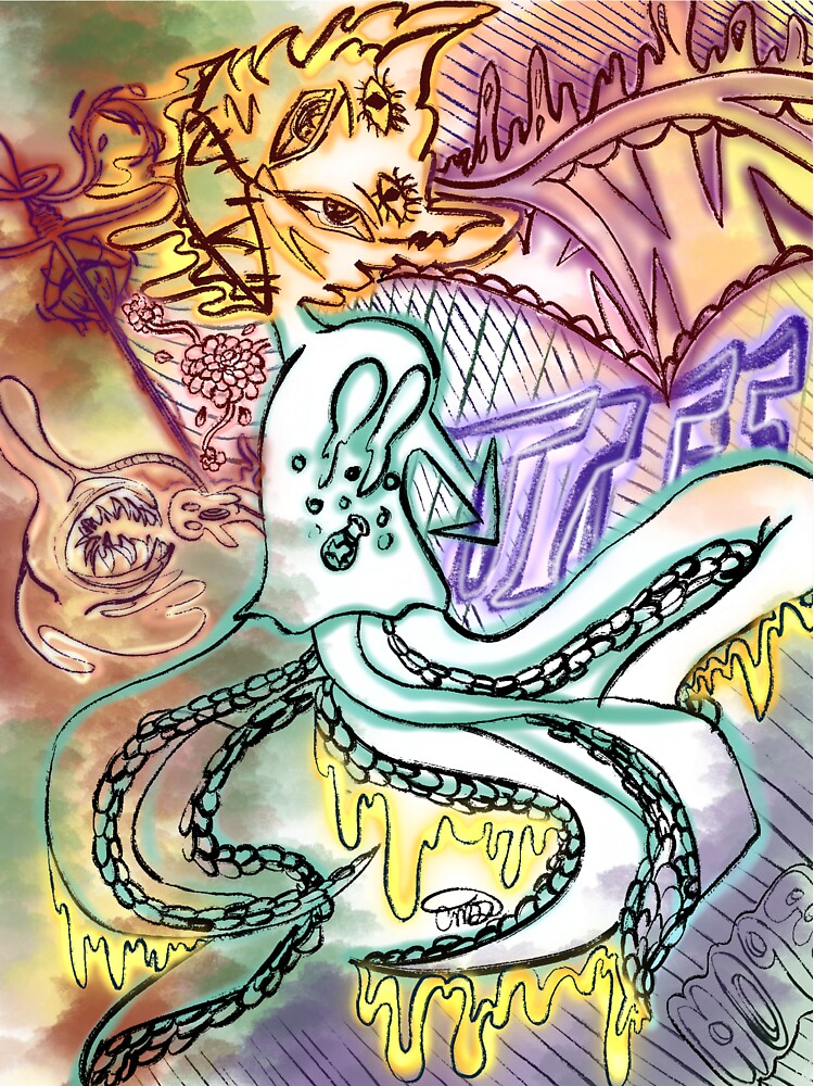 "Ghost squid with vampire cat" Sticker for Sale by guac-a-mola | Redbubble