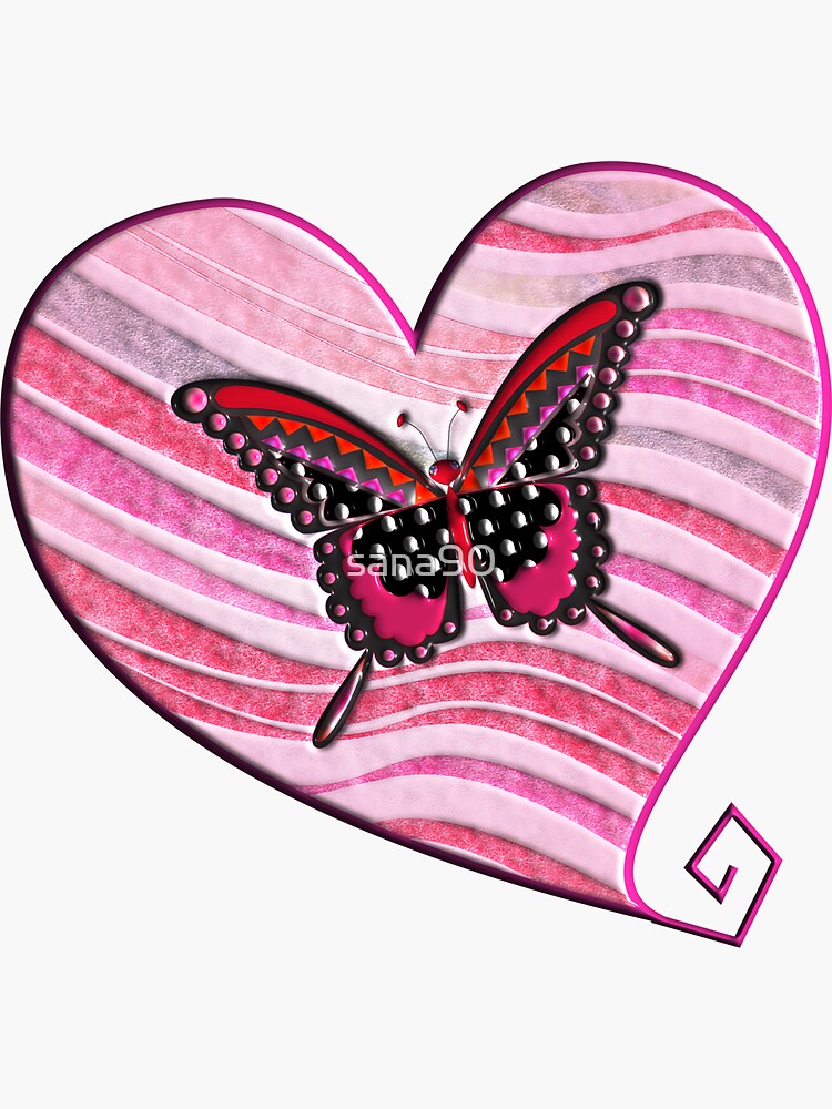 "PINK BUTTERFLY HEART PATCH" Sticker by sana90 | Redbubble