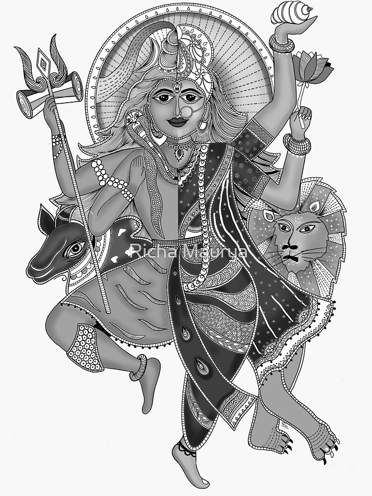 "Monochrome Indian Shiva Shakti Union " Sticker by FolkloreArts | Redbubble