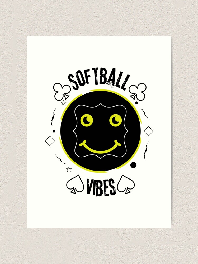 "Vintage Retro Softball Vibes Smiley Face 80s 90s Aesthetic" Art Print ...