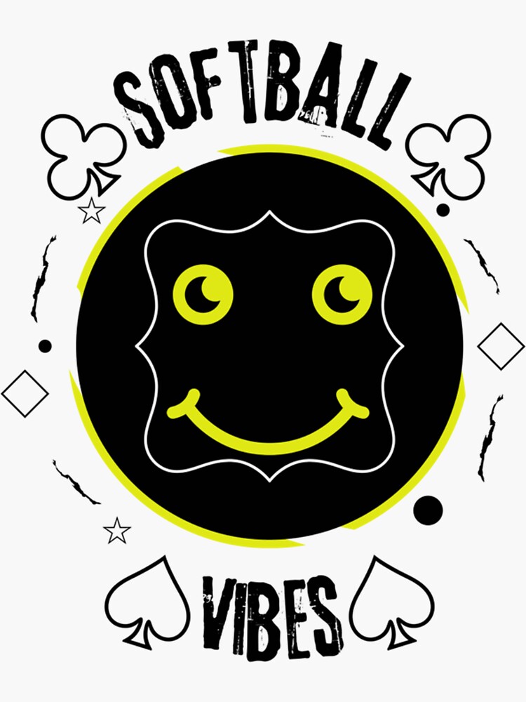 "Vintage Retro Softball Vibes Smiley Face 80s 90s Aesthetic" Sticker by ...