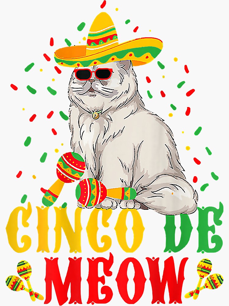 Cinco De Meow Cute Cinco De Mayo Cat Sombrero Mexican Fiesta Sticker