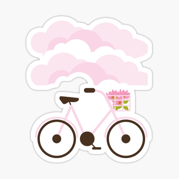 "Pink Floral Bike with Flowers and Clouds" Sticker by Lilac225769 ...