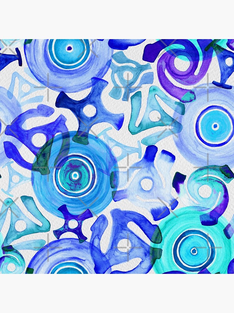 "Blue Vinyl Record Collector Pattern - Records + Adapters Watercolor ...