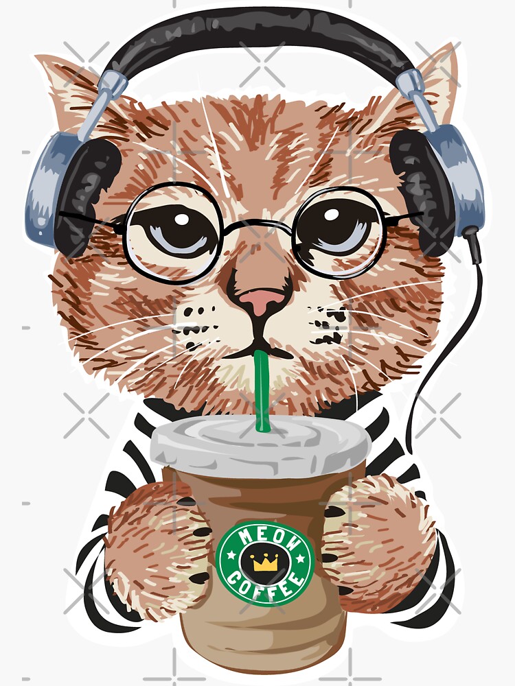 "Catfeine - Coffee, Cat, Music" Sticker by Desenio-PH | Redbubble