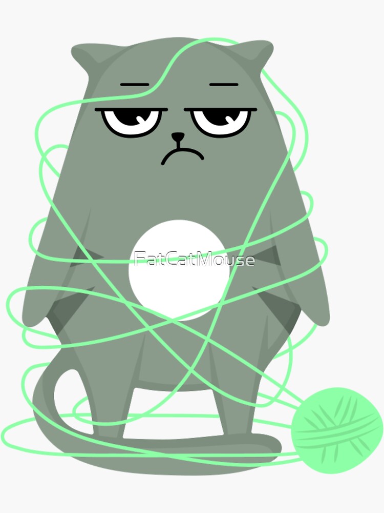 Pegatina «Grumpy Kitty, gato e hilo, gatos grises de dibujos animados ...