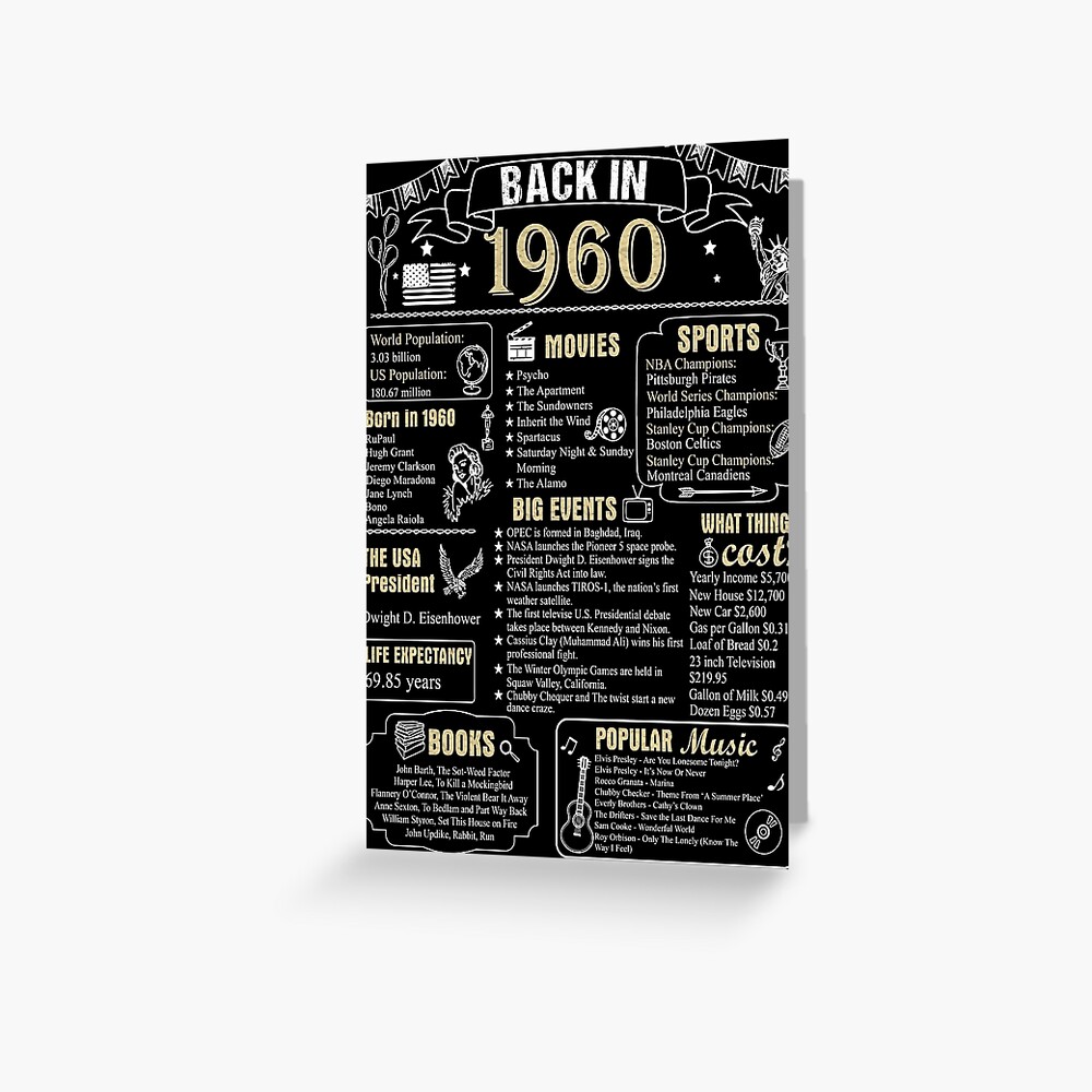 "Birthday Anniversary 1960 History Back in 1960" Greeting Card for Sale ...