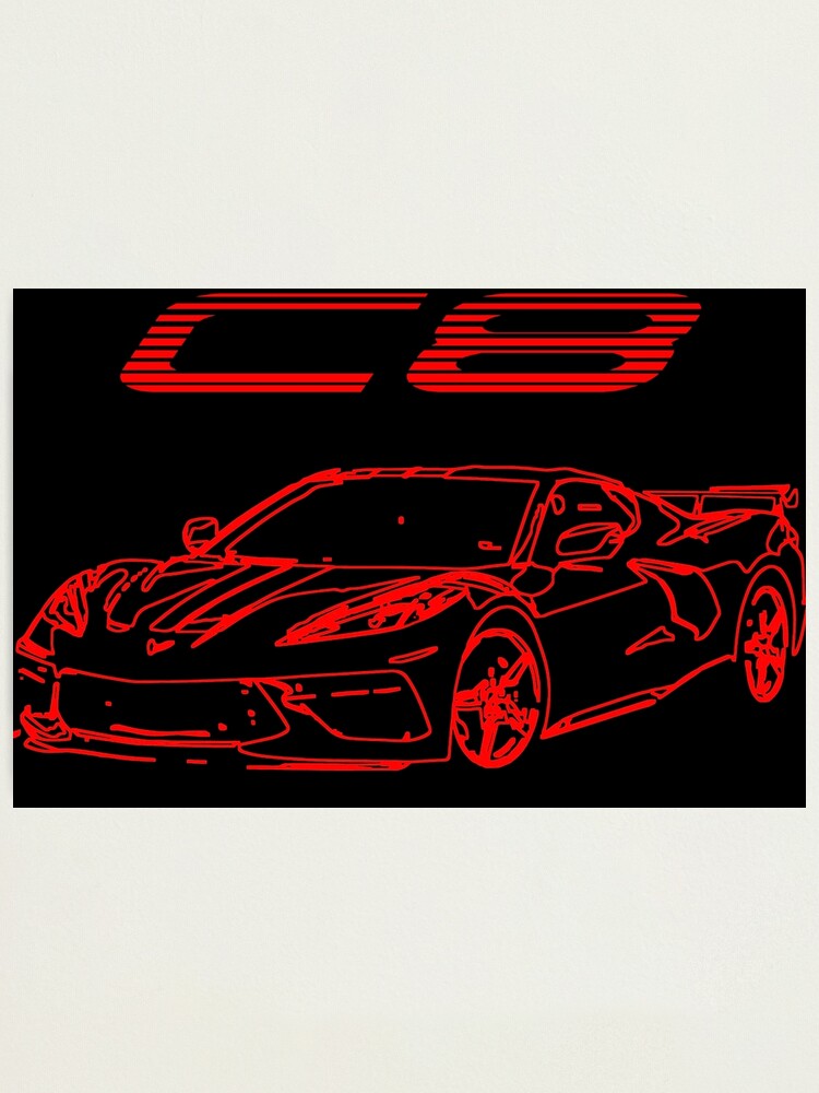 "2022 2023 Corvette C8 Red Outline Art " Photographic Print for Sale by ...
