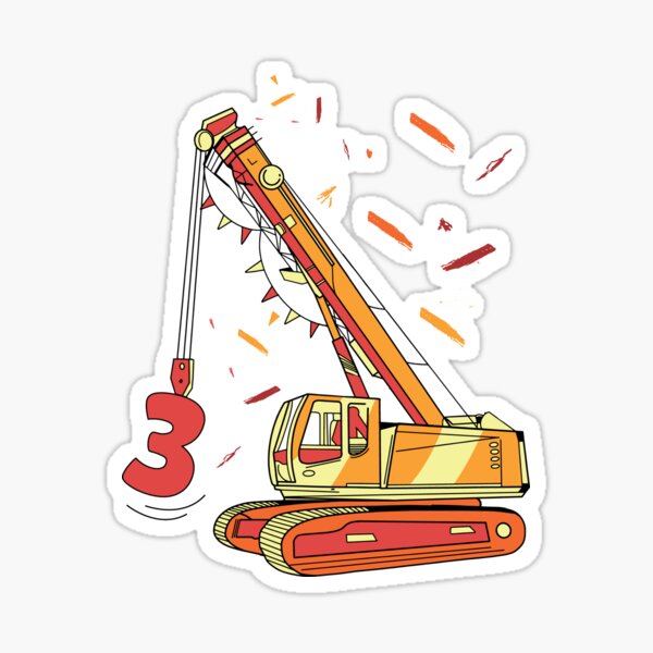 "Birthday 3 Excavator Tractor Digging Dig" Sticker by EverythingKawai ...
