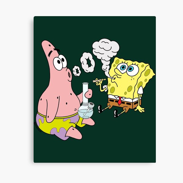 "Spongebob and Patrick Smoking Weed Cannabis Cartoon Art Magnet" Canvas ...