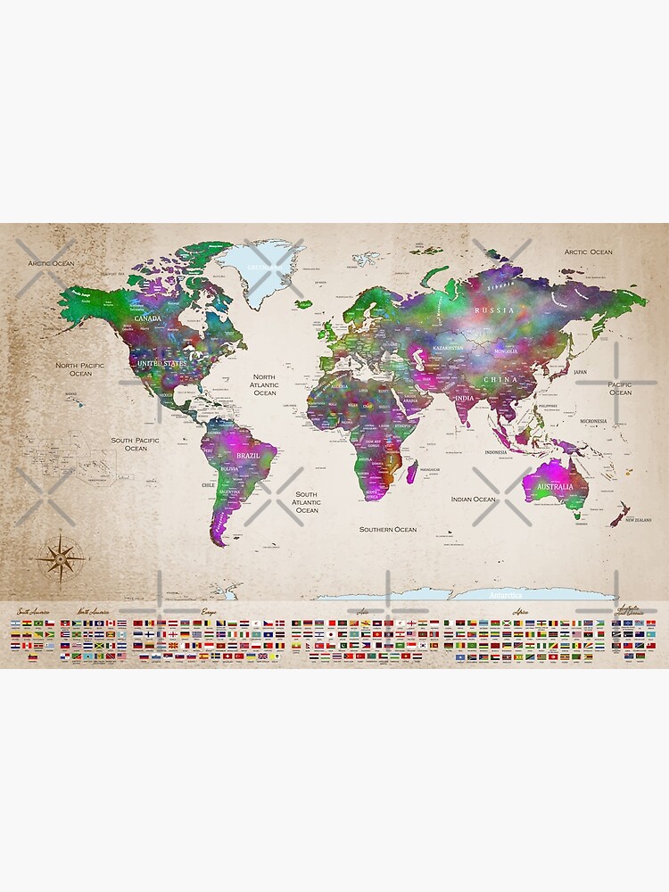 World Map With Countries Flags Premium Matte Vertical Poster sold by ...