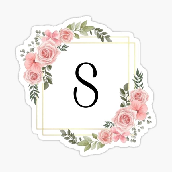 "Monogram Letter S | Pink Floral Design with Gold Edges" Sticker by ...