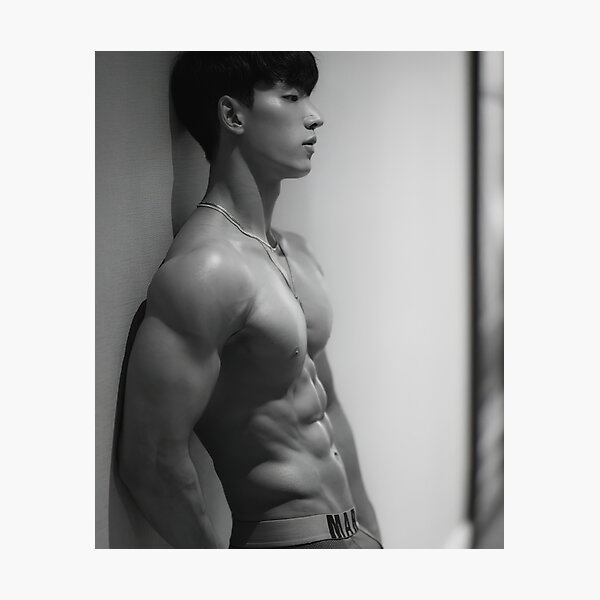 "Muscular Bodybuilder Handsome Asian Korean Guy Leaning Against The ...