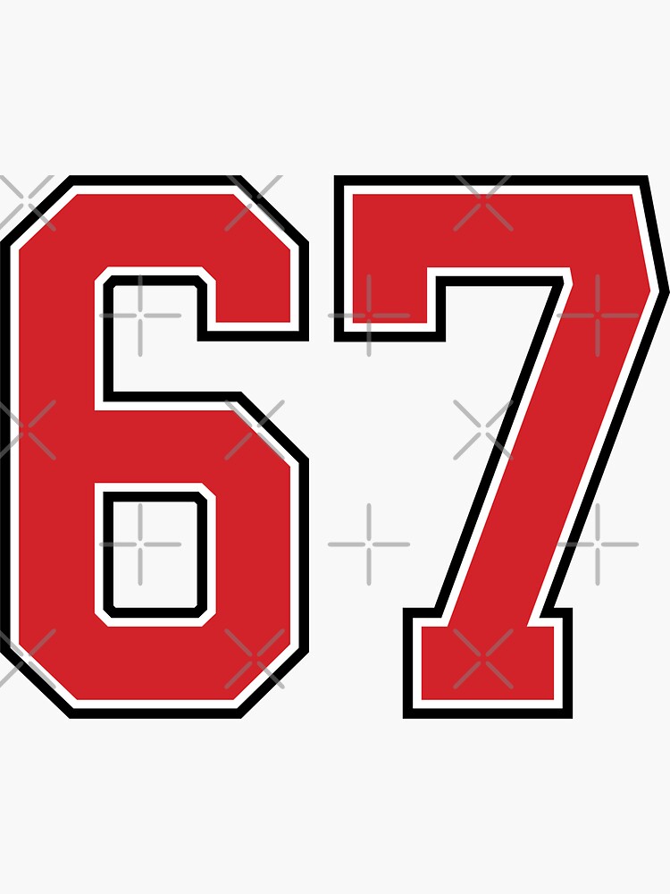 "Sports Number 67, red black color lucky sport sixty seven" Sticker by ...