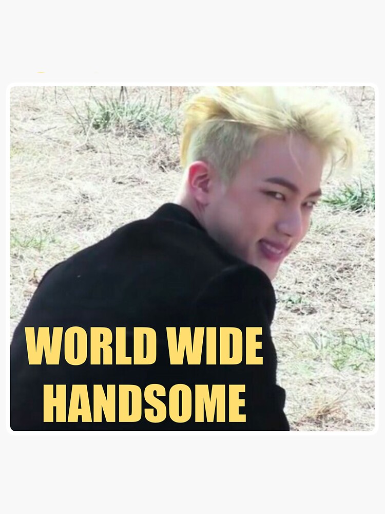 "Jin Derp Face World Wide Handsome Meme" Sticker by mrsbangtan | Redbubble