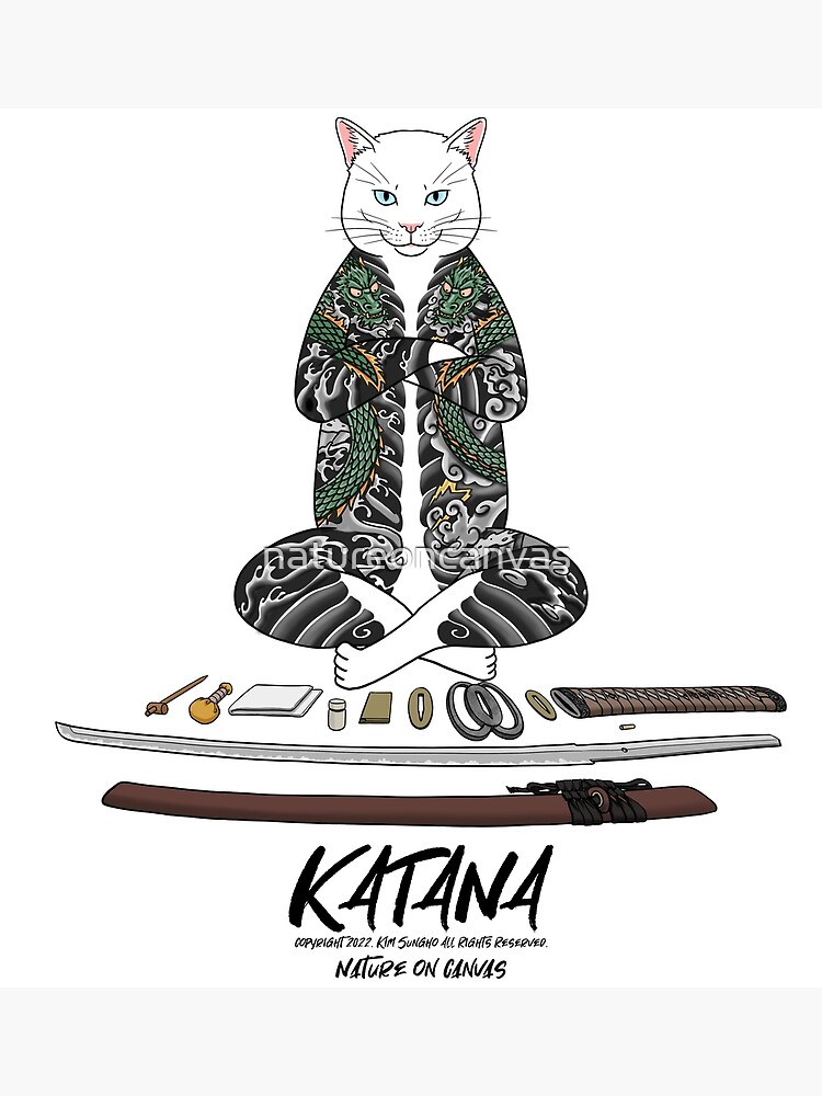 "Samurai Cat and Katana 白" Poster by natureoncanvas | Redbubble