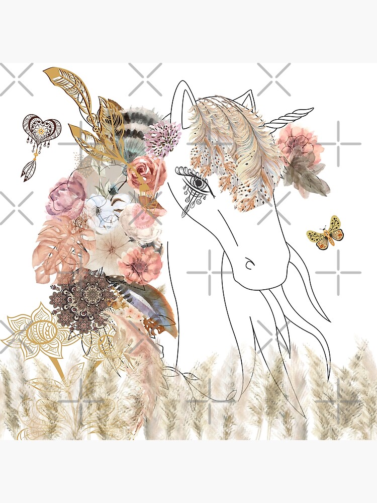 Póster «Boho Unicorn Aesthetic / Beautiful Floral Bohemian Unicorn ...
