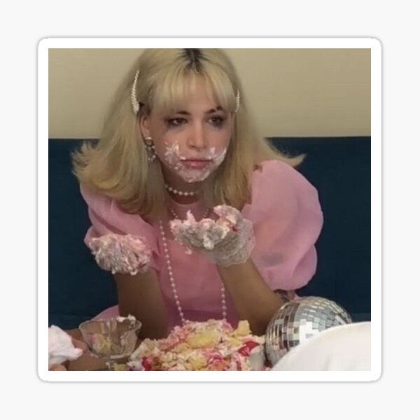 "sad girl eating cake" Sticker for Sale by mango-milk | Redbubble