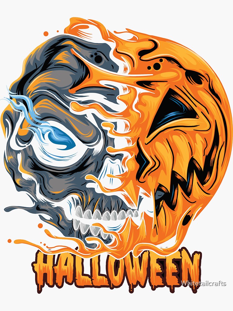"Halloween horror Pumpkin split face" Sticker by Whitetailcrafts ...