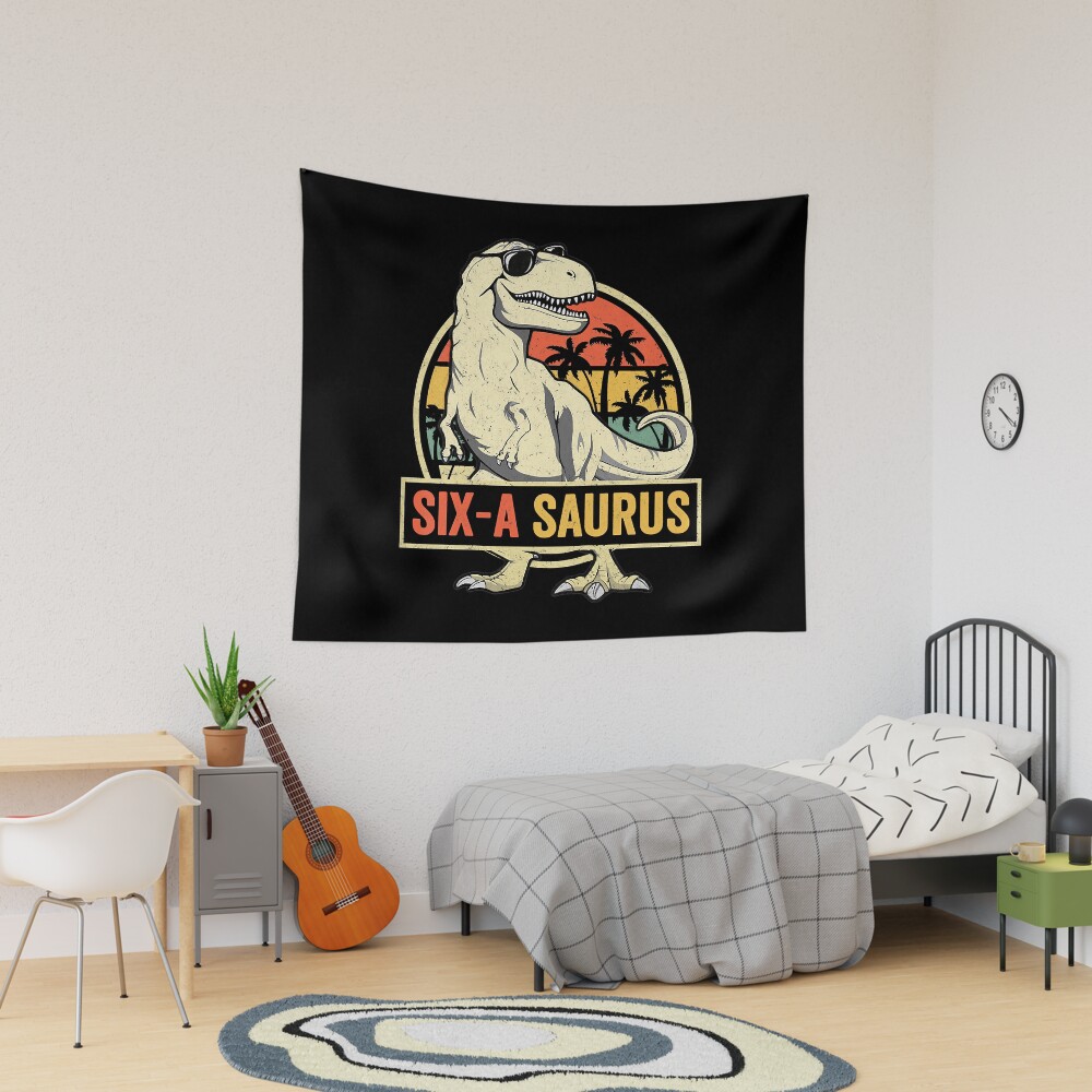 "Six A Saurus Kids 6 Year Old Dinosaur Birthday 6th T Rex Dino Six ...