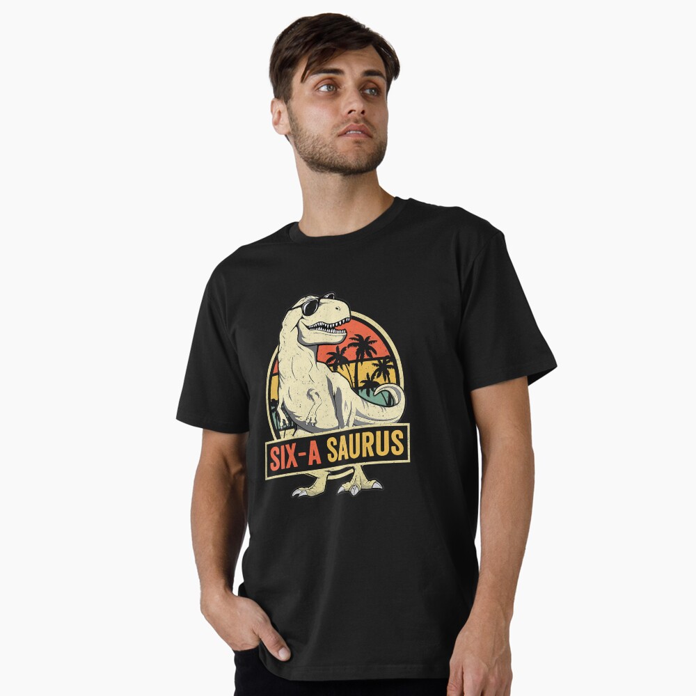 "Six A Saurus Kids 6 Year Old Dinosaur Birthday 6th T Rex Dino Six ...
