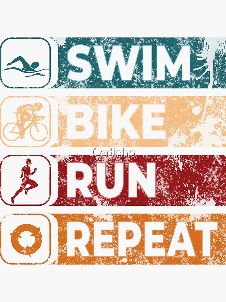 "Swim Bike Run Repeat Vintage Color Splash Triathlon" Sticker by ...