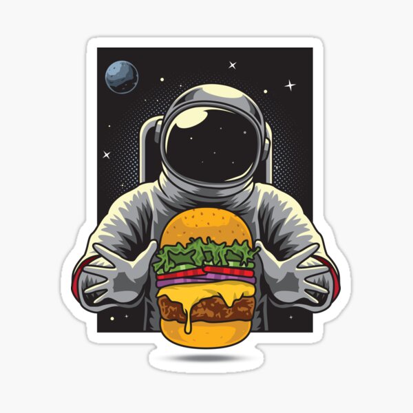 "Astronaut eating burger" Sticker for Sale by allprintdesign | Redbubble